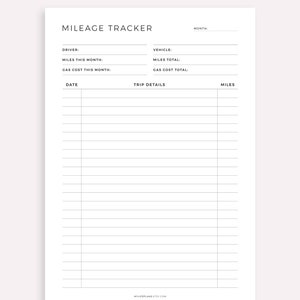Mileage Tracker Printable, Work Trip Miles Tracker, Business Mileage ...