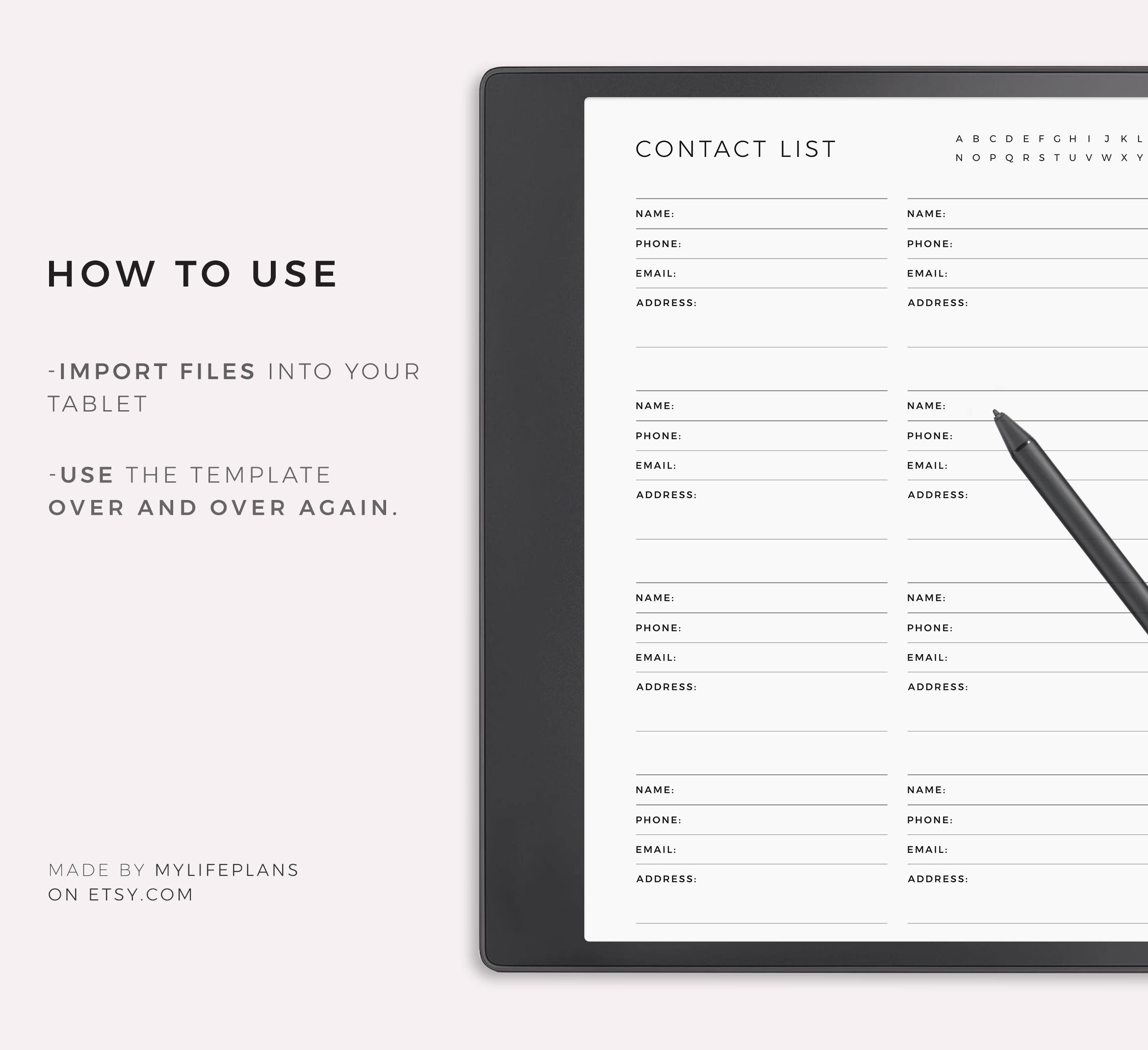 Contacts List Template for Kindle Scribe, Instant Download - Etsy