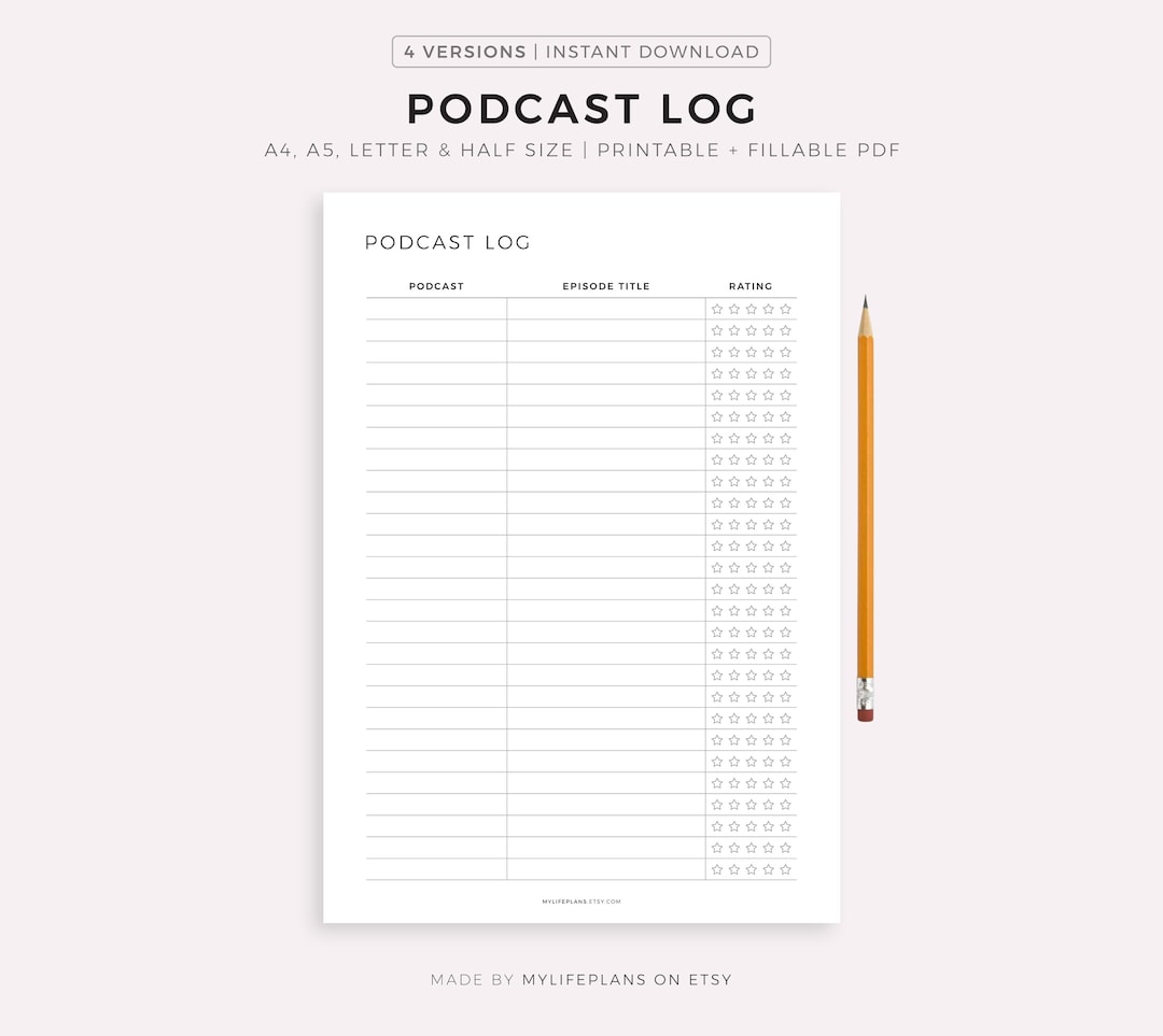 Podcast Log Printable, Podcast Episode Tracker, Podcast Template, A4/a5 ...