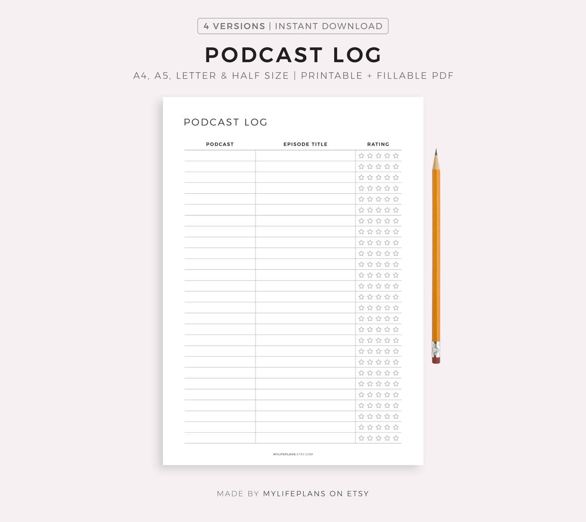 Podcast Log Printable, Podcast Episode Tracker, Podcast Template, A4/a5 ...