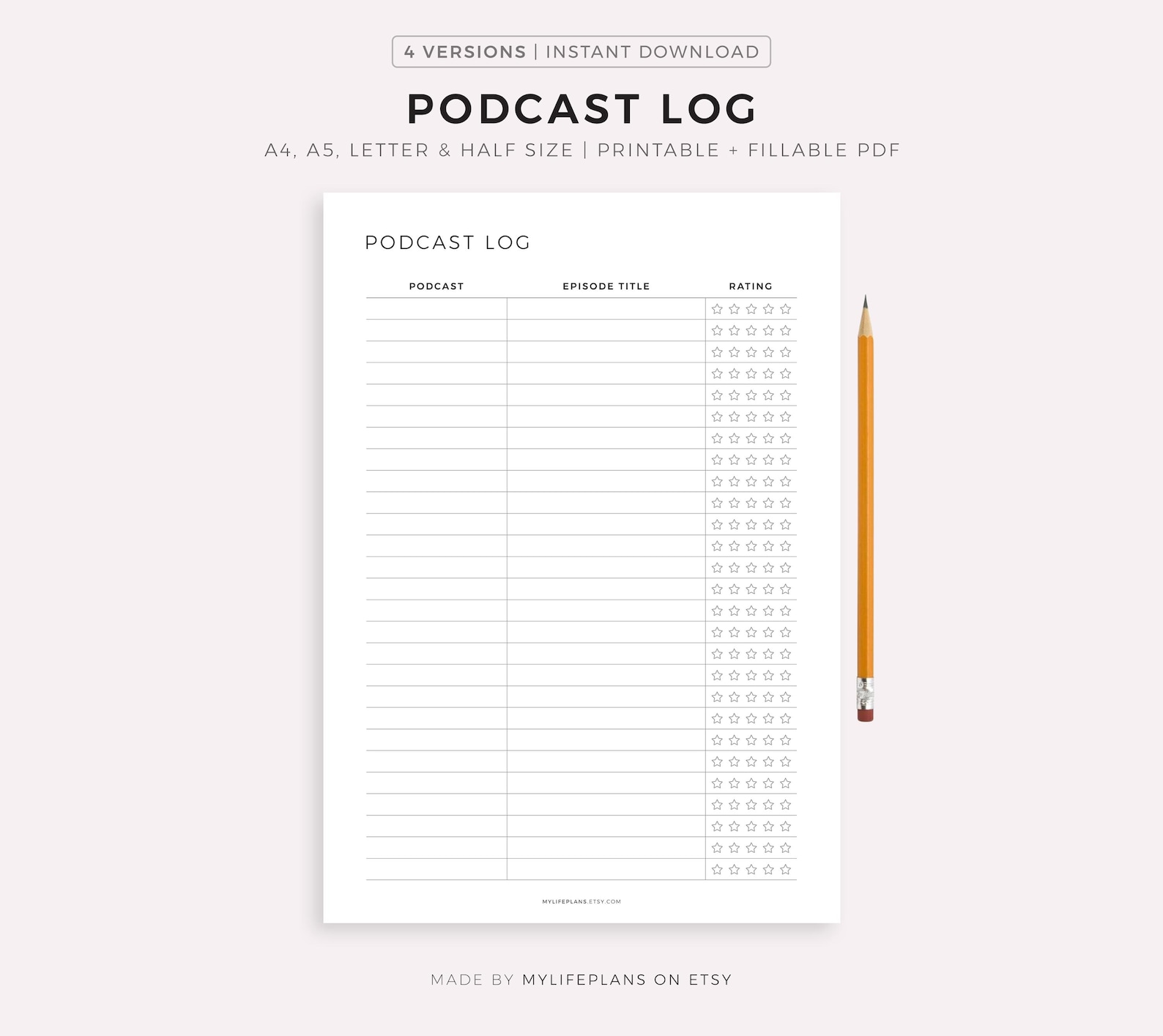Podcast Log Printable, Podcast Episode Tracker, Podcast Template, A4/a5 ...