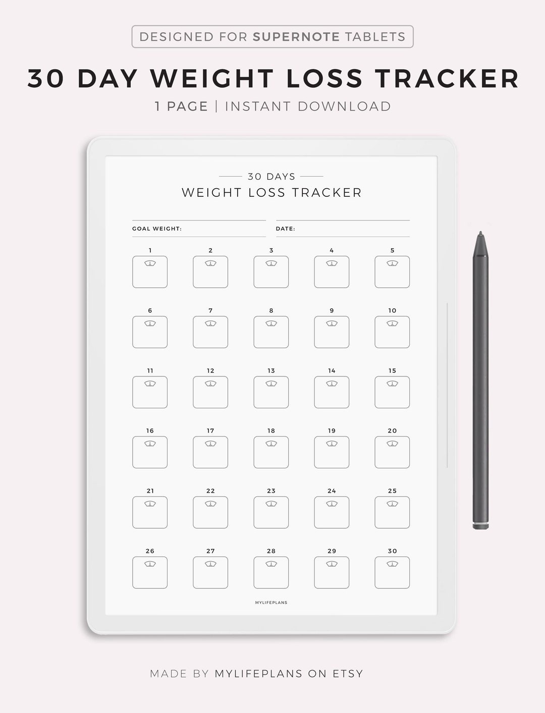 30 Day Weight Loss Tracker, Weight Loss Challenge, Weight Loss Goal ...