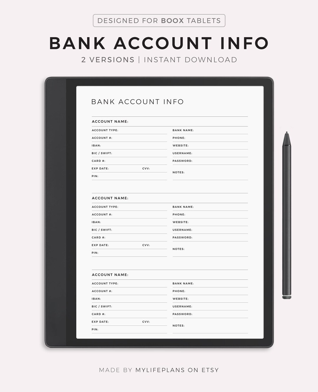 Bank Account Information Tracker, Bank Account Log, Bank Details ...