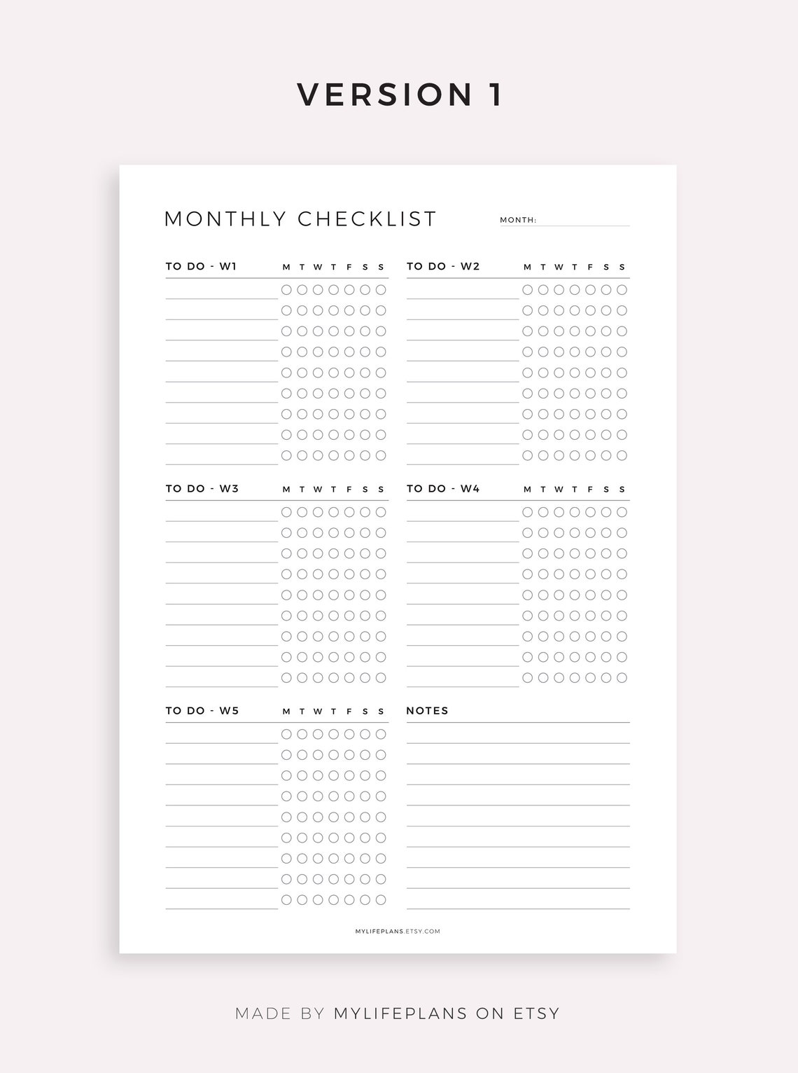 Monthly Checklist Printable & Fillable Monthly to Do List - Etsy