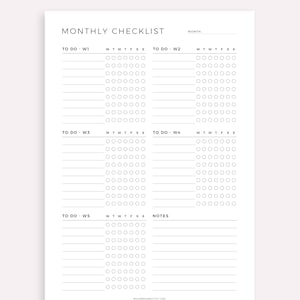 Monthly Checklist Printable & Fillable, Monthly to Do List Template ...