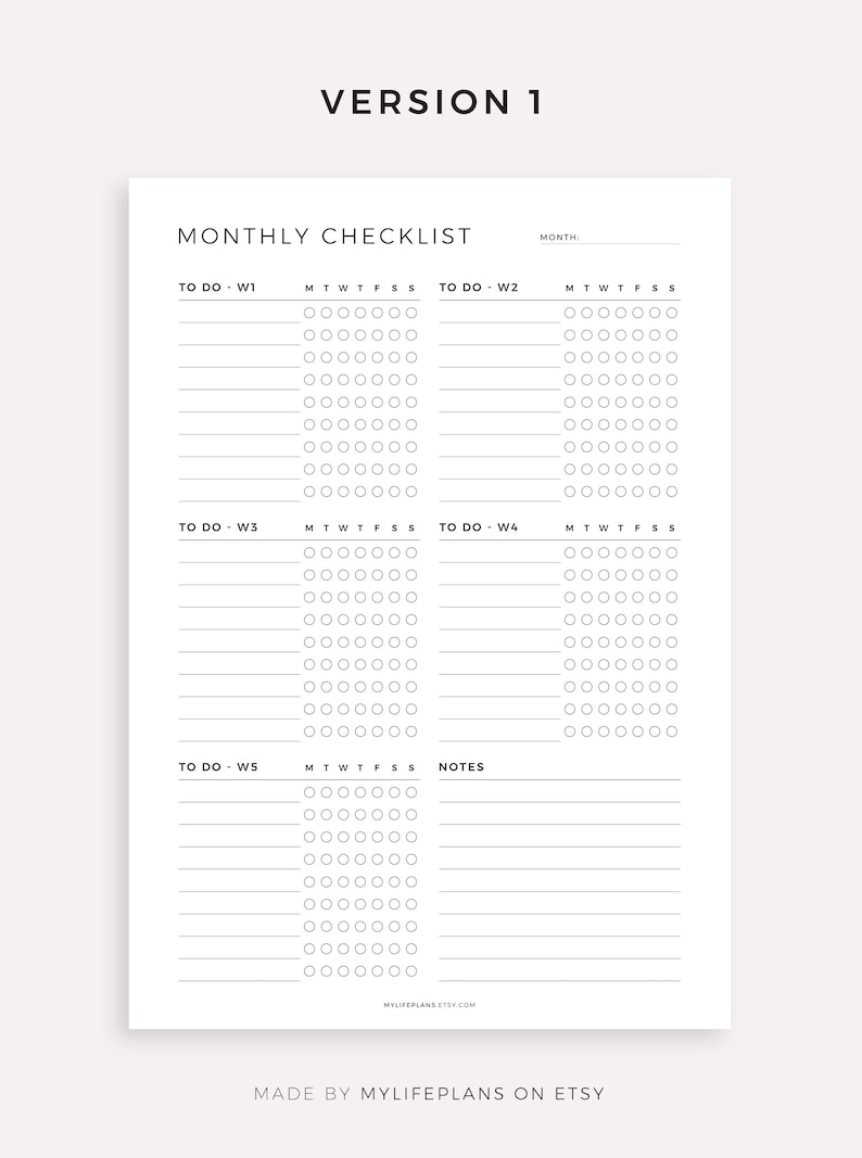 Monthly Checklist Printable & Fillable Monthly to Do List - Etsy