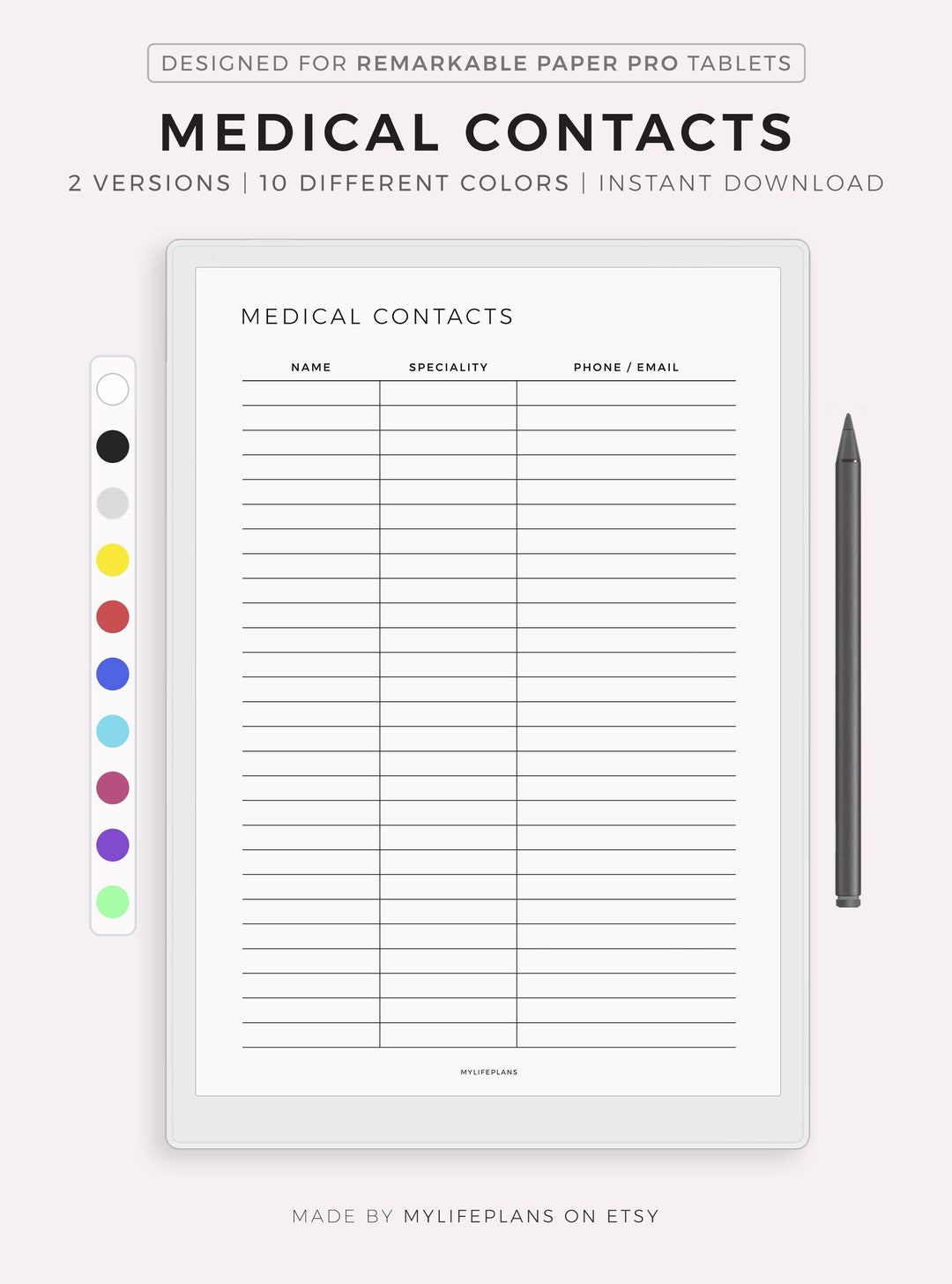 Medical Contacts List Template, Healthcare Contacts, Doctor Contacts ...