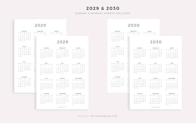 2026-2030 Year Calendars Printable, Yearly Wall Calendar, Desk Calendar ...