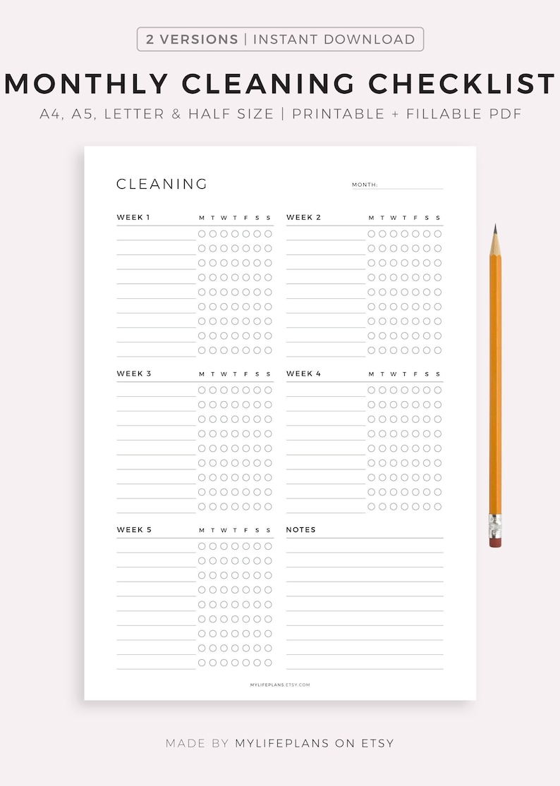 Monthly Cleaning Checklist Printable Cleaning Template - Etsy