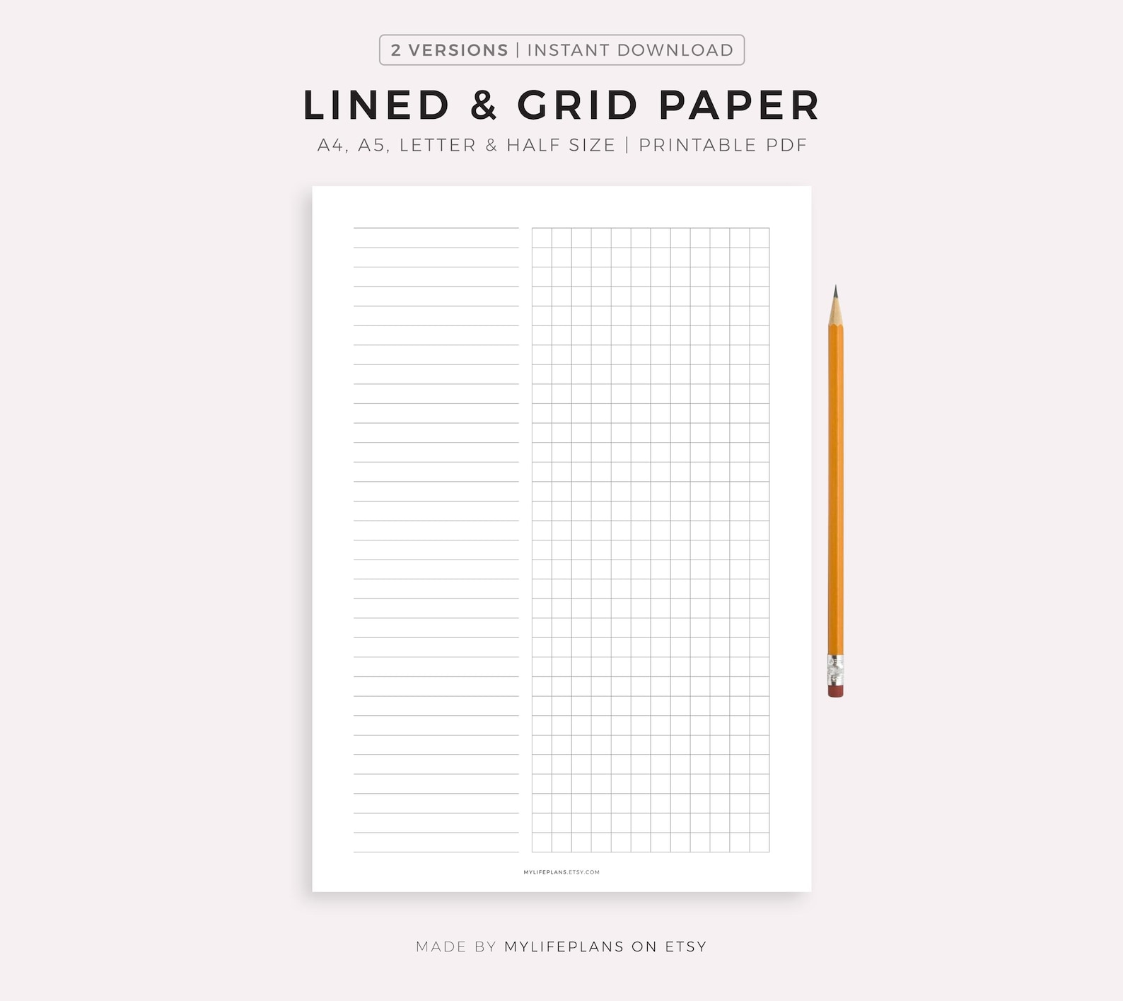 Lined & Grid Paper Printable, A4/a5/letter/half Size, Instant Download ...