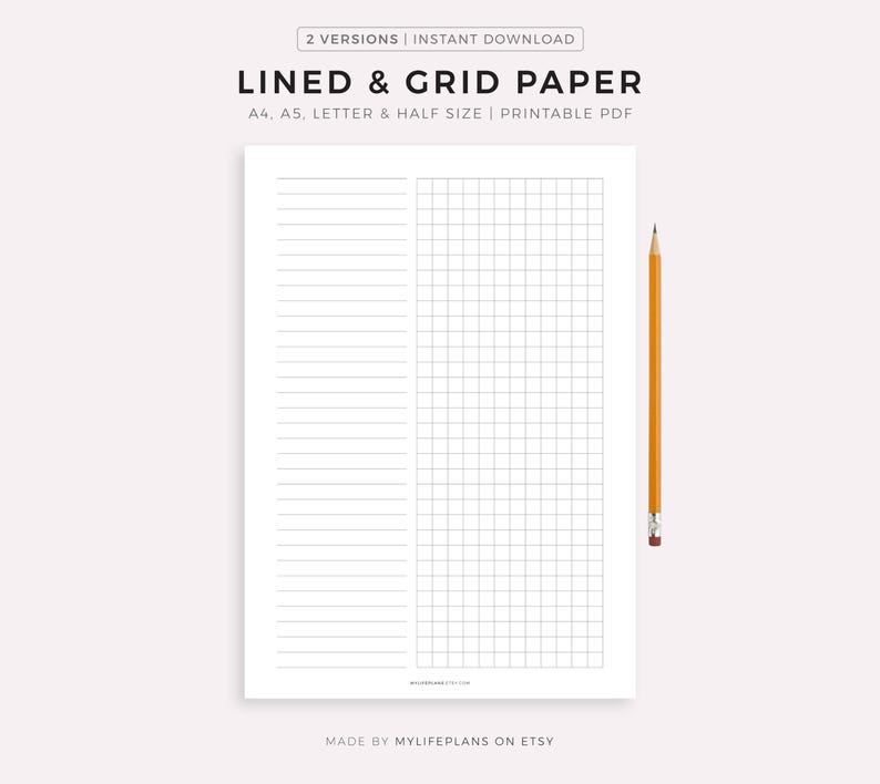 Lined & Grid Paper Printable, A4/a5/letter/half Size, Instant Download ...