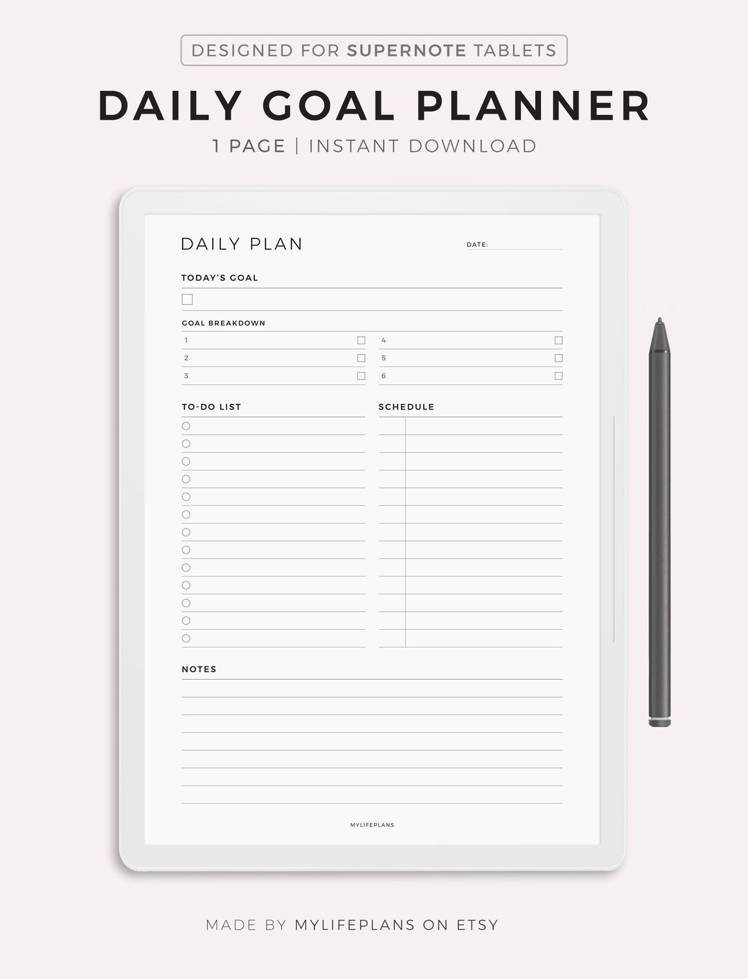 Daily Goal Planner, Daily to Do List, Daily Schedule, Compatible With ...
