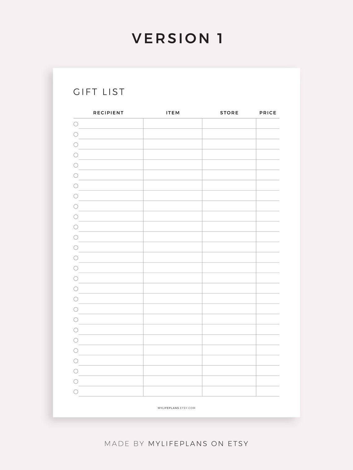 Simple Gift List Planner Printable Gift Ideas Gift Tracker - Etsy