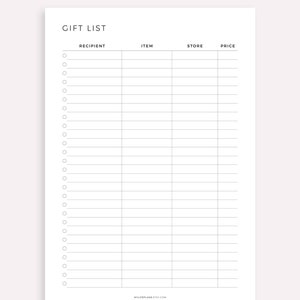 Simple Gift List Planner Printable, Gift Ideas, Gift Tracker, Gift ...