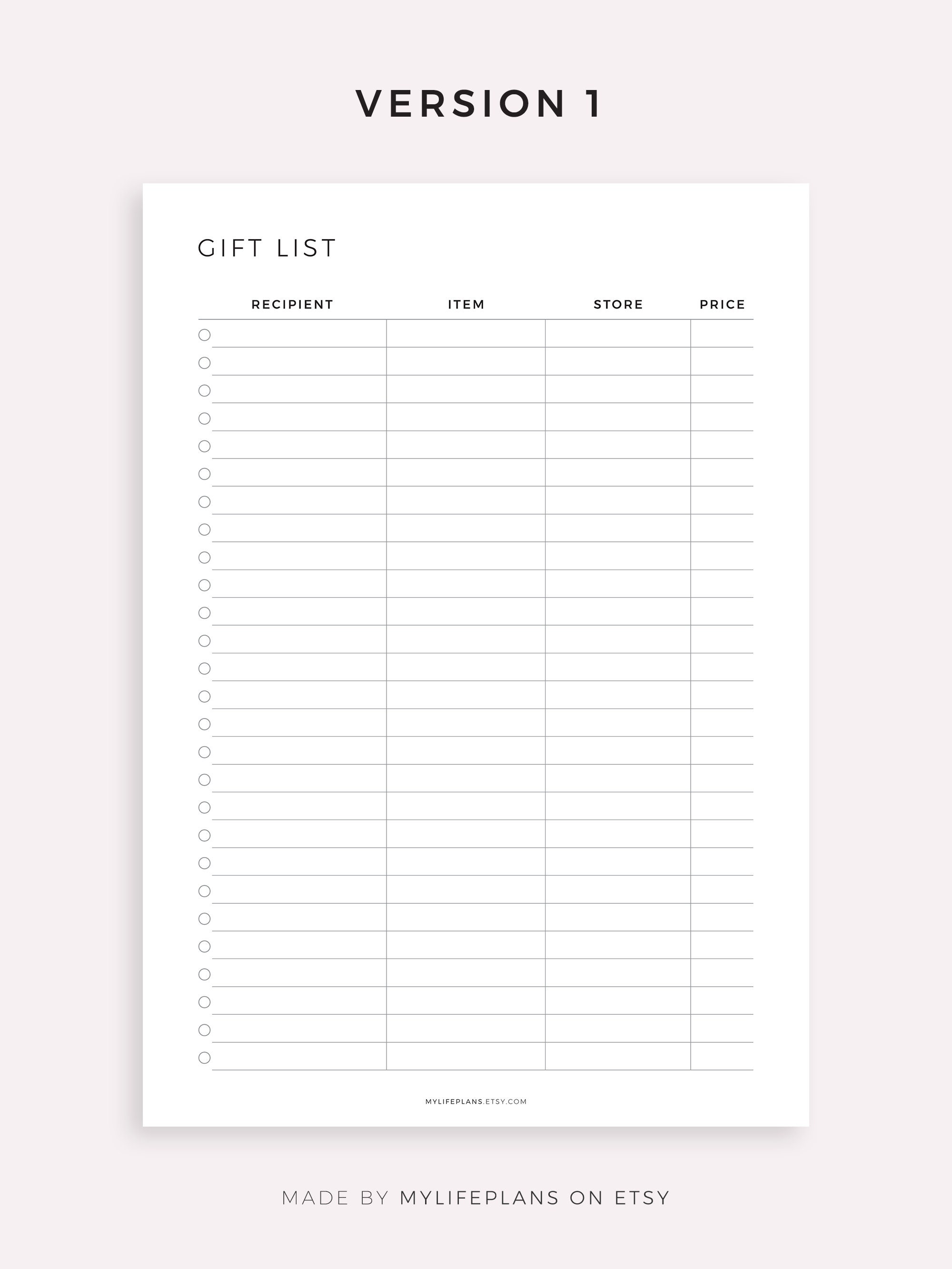 Gift List Planner Printable, Gift Ideas, Gift Tracker, Gift Shopping ...