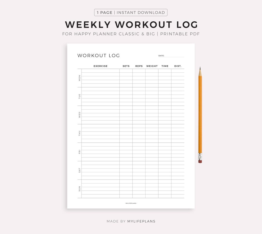 Weekly Workout Log, Printable Template for Happy Planner Classic and ...