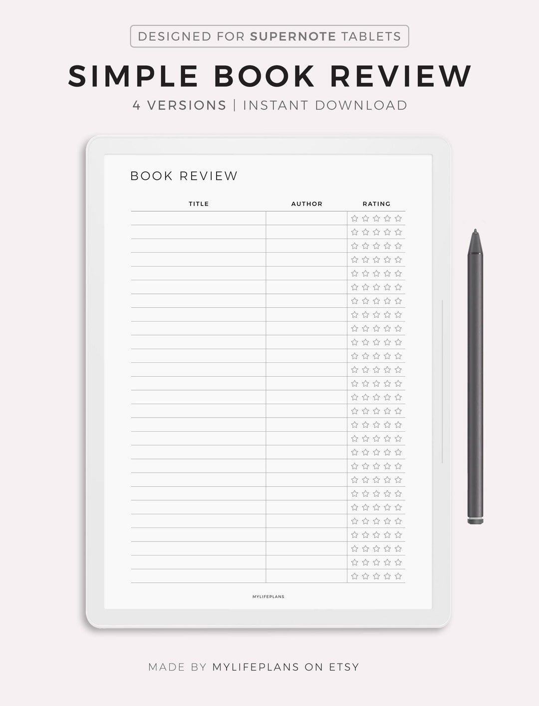 Simple Book Review Template, Book Log and Review, Book Rating, Book ...