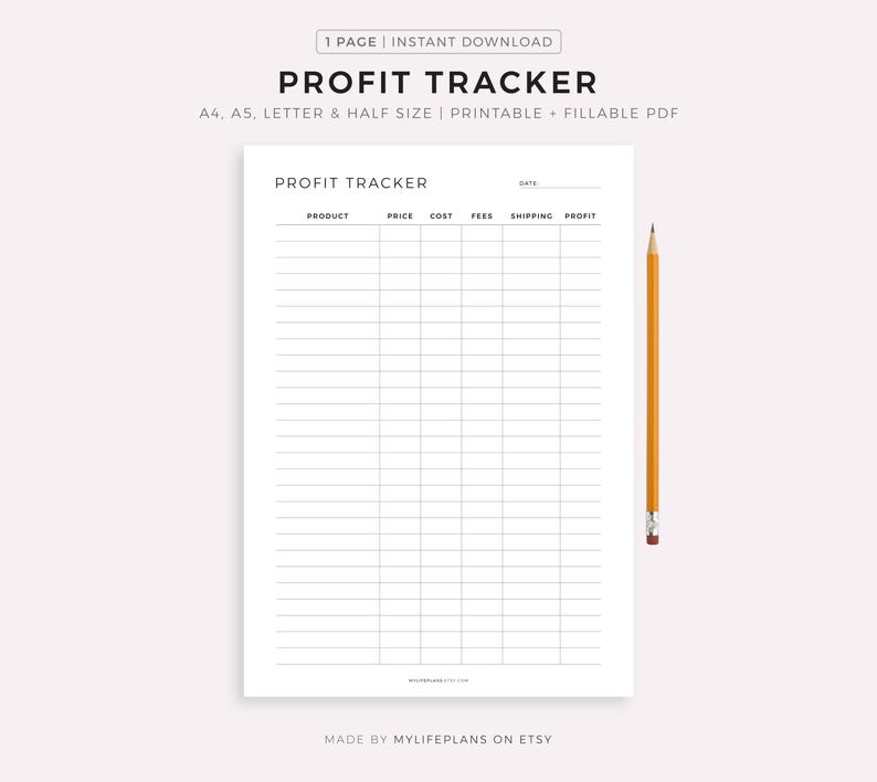 Profit Tracker Printable, Sales Profit Log, Profit Calculator, Sales ...