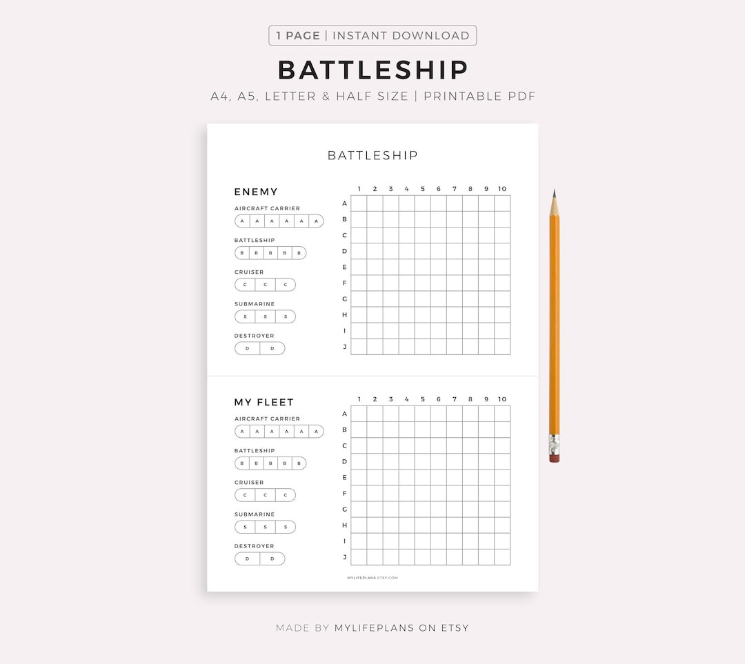 Printable Battleship Game - Easy to Print and Play With Friends, School ...