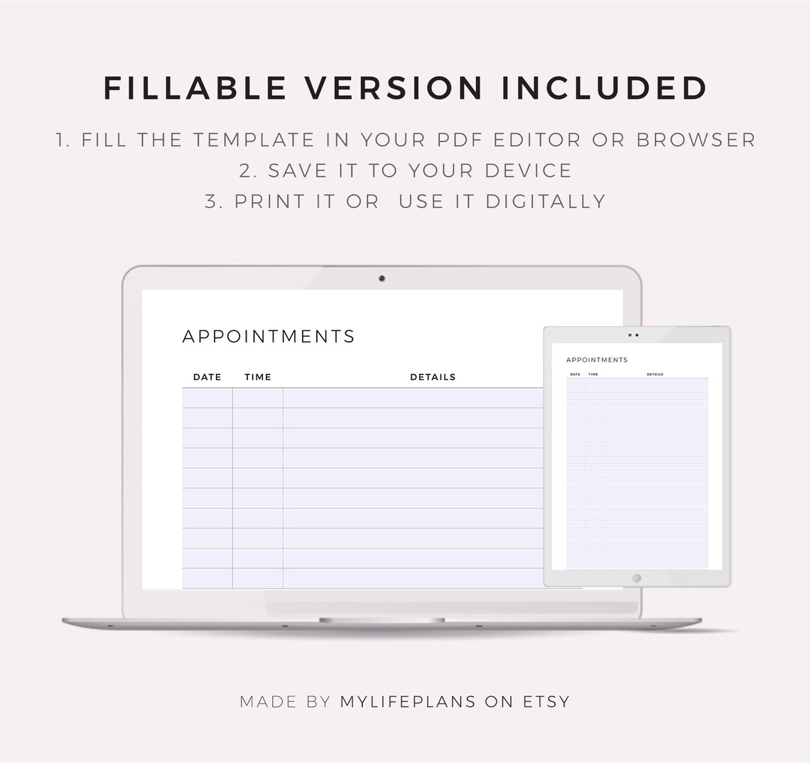Simple Appointment Tracker Printable, Appointment Reminder, Meeting ...