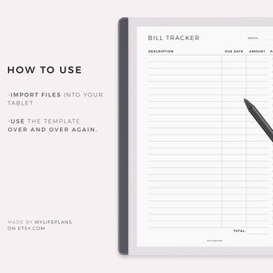 Monthly Bill Tracker for Remarkable 2, Bill Payment Checklist, Bill ...