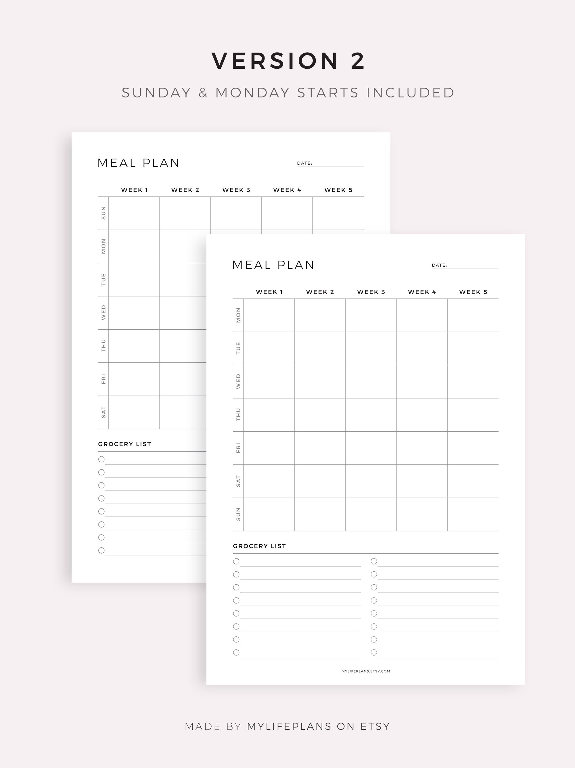 Monthly Meal Planner Printable 30 Day Menu Planner Food - Etsy