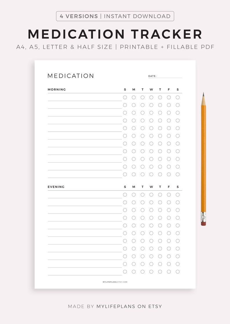 Daily Medication Tracker Printable Medication Intake - Etsy UK