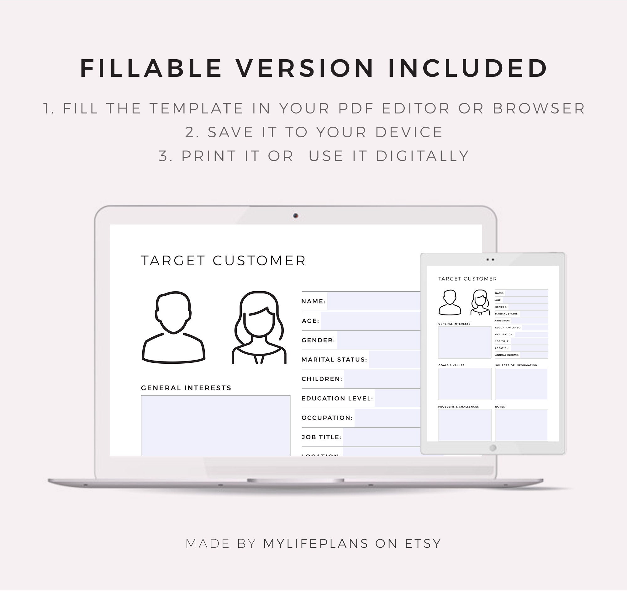 Target Customer Template Printable, Consumer Profile Worksheet, Ideal ...