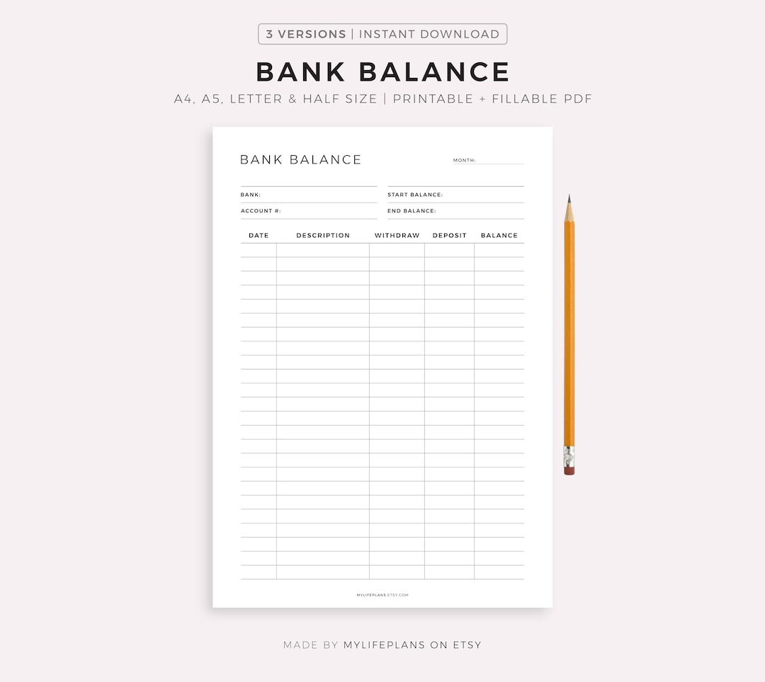 Bank Balance Sheet Printable, Bank Account Transactions Tracker ...