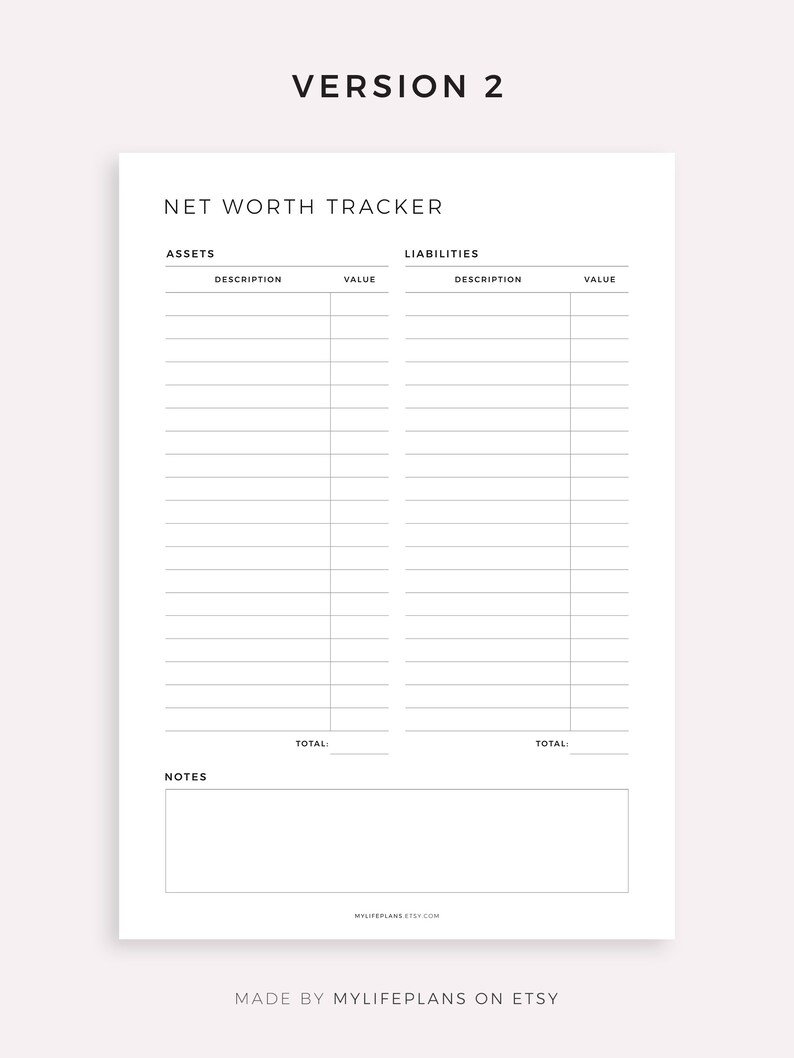 Net Worth Tracker Printable, Asset and Liability Balance Sheet ...