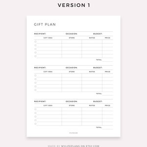 Digital Gift Planner, Gift Ideas, Gift Tracker, Gift Shopping List ...