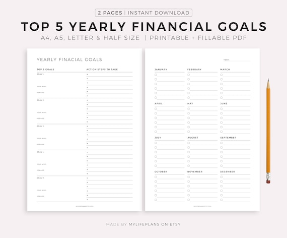 Top 5 Yearly Financial Goals Goal Setting Goal Planning - Etsy