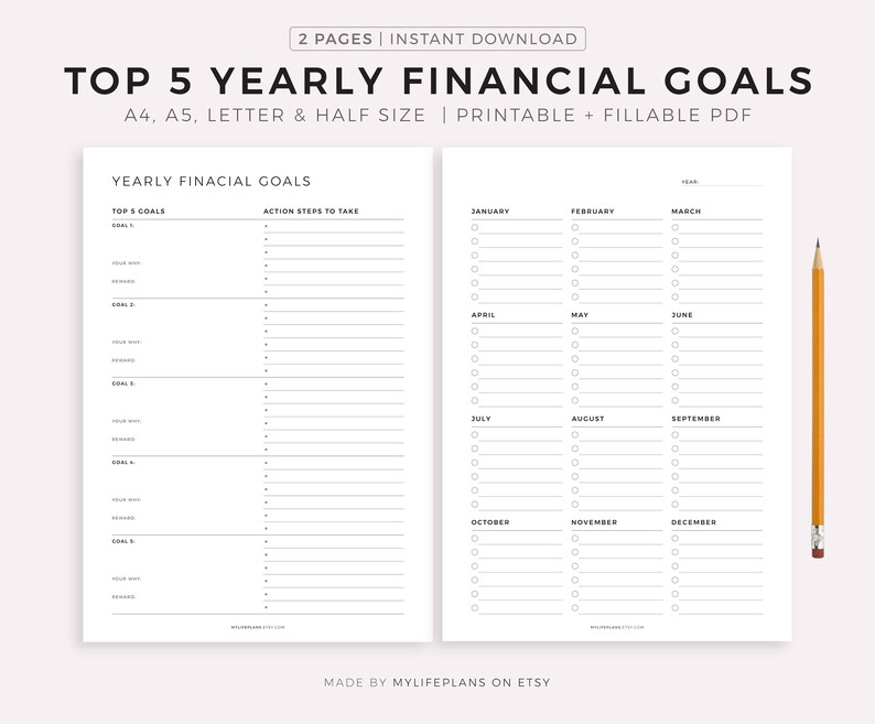 Top 5 Yearly Financial Goals Goal Setting Goal Planning - Etsy