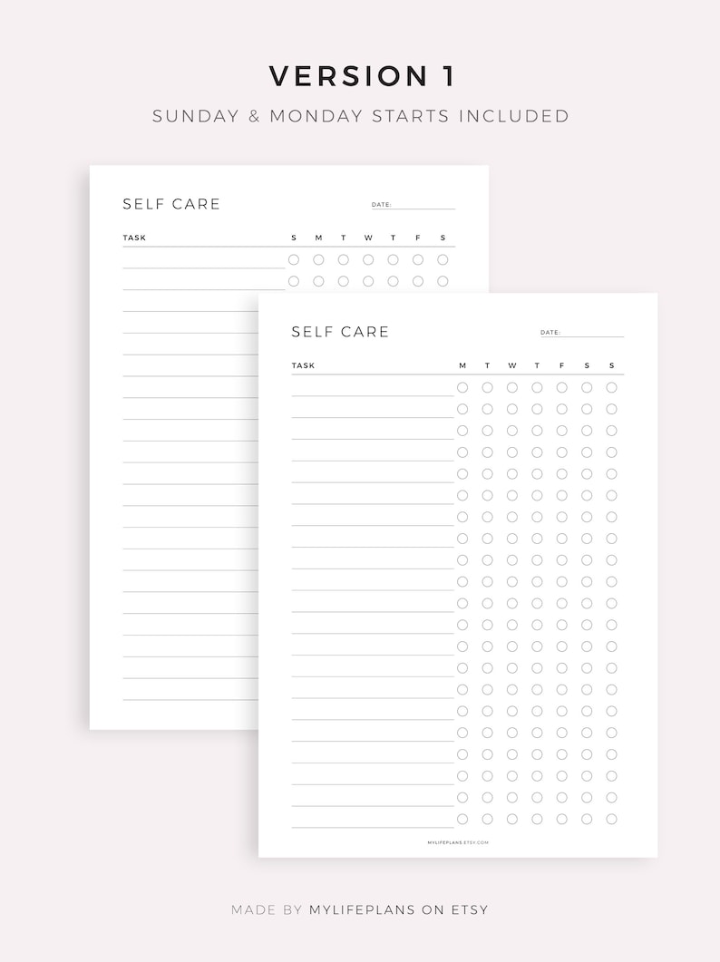 Weekly Self Care Tracker Printable Daily Self Care Checklist - Etsy UK