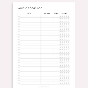Audiobook Log Printable, Audiobook Tracker & Journal, Book Lovers ...