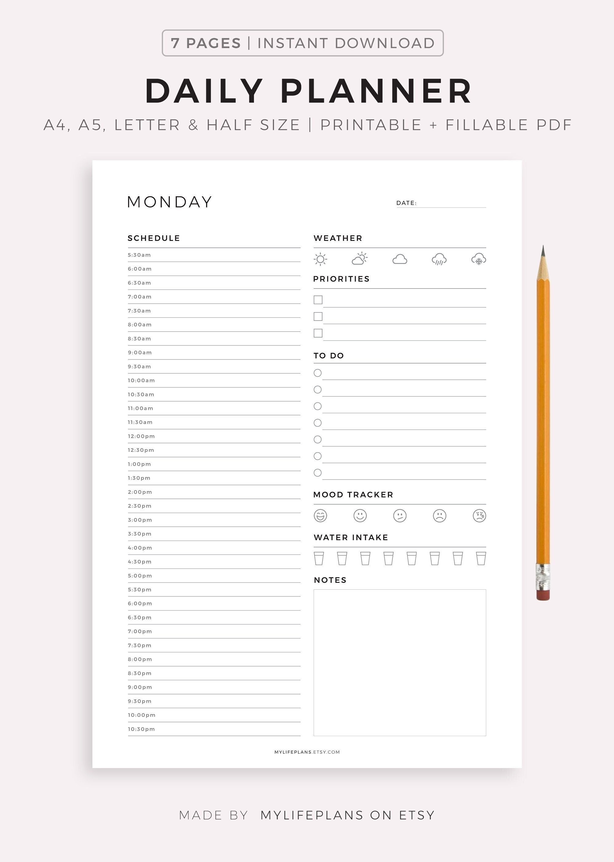 Printable 7 Day Planner Daily Planner Weekly Planner Half | Etsy