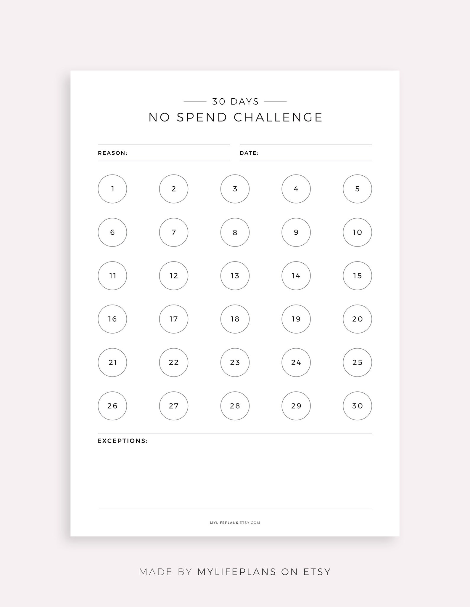 30 Day No Spending Challenge Money Saving Challenge Savings - Etsy