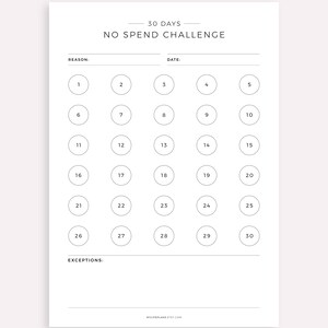 30 Day No Spending Challenge, Money Saving Challenge, Savings Tracker ...