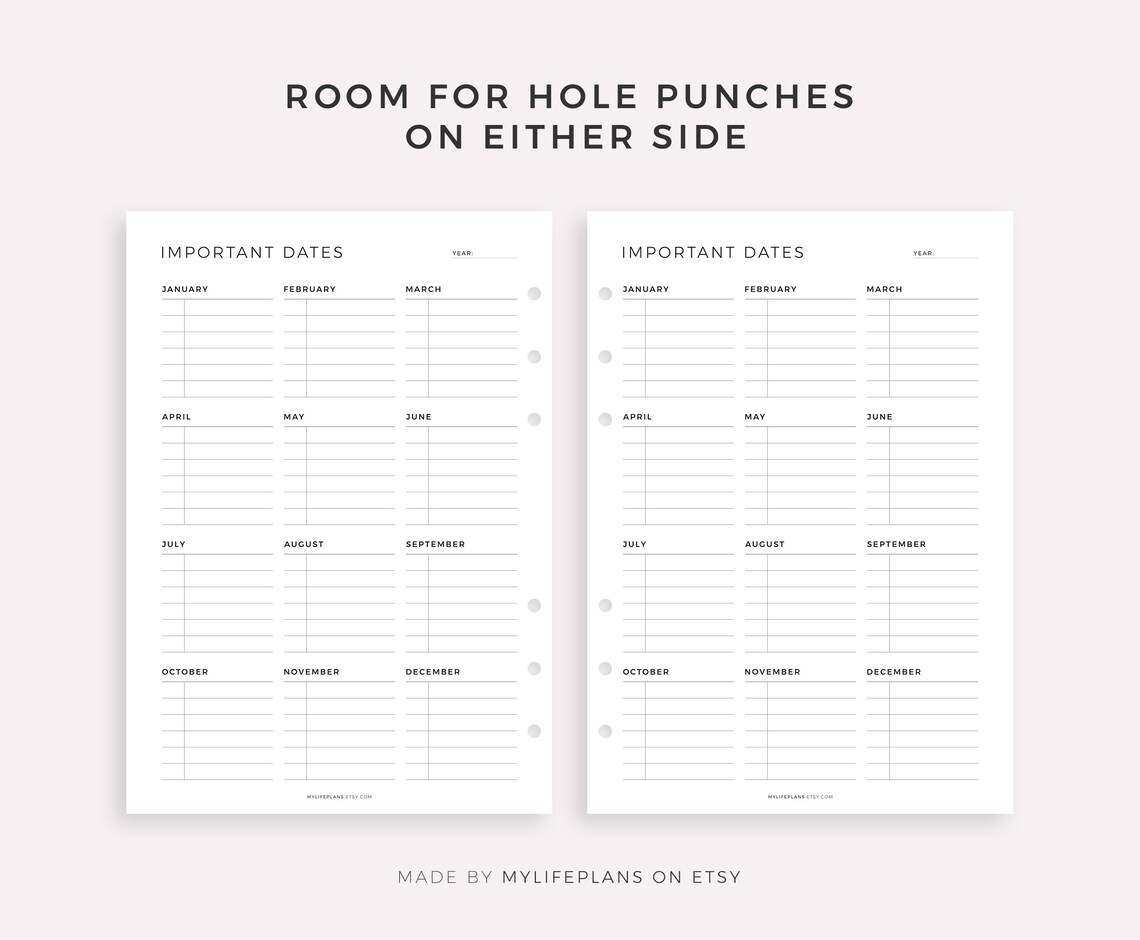 Yearly Important Dates Printable Birthdays Anniversaries - Etsy