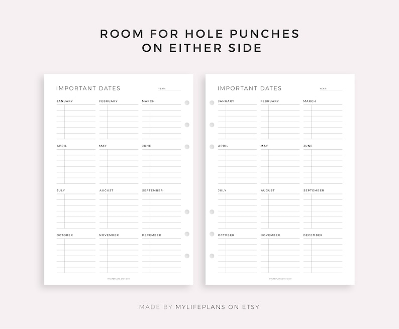 Yearly Important Dates Printable - Birthdays, Anniversaries, Travels ...