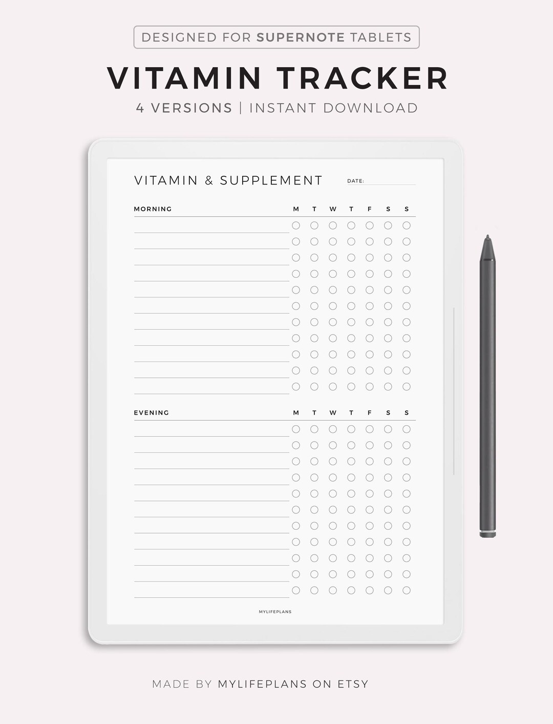 Daily Vitamin Tracker for Supernote A5X2/A5X/A5/A6X2/A6X/A6, Supplement ...