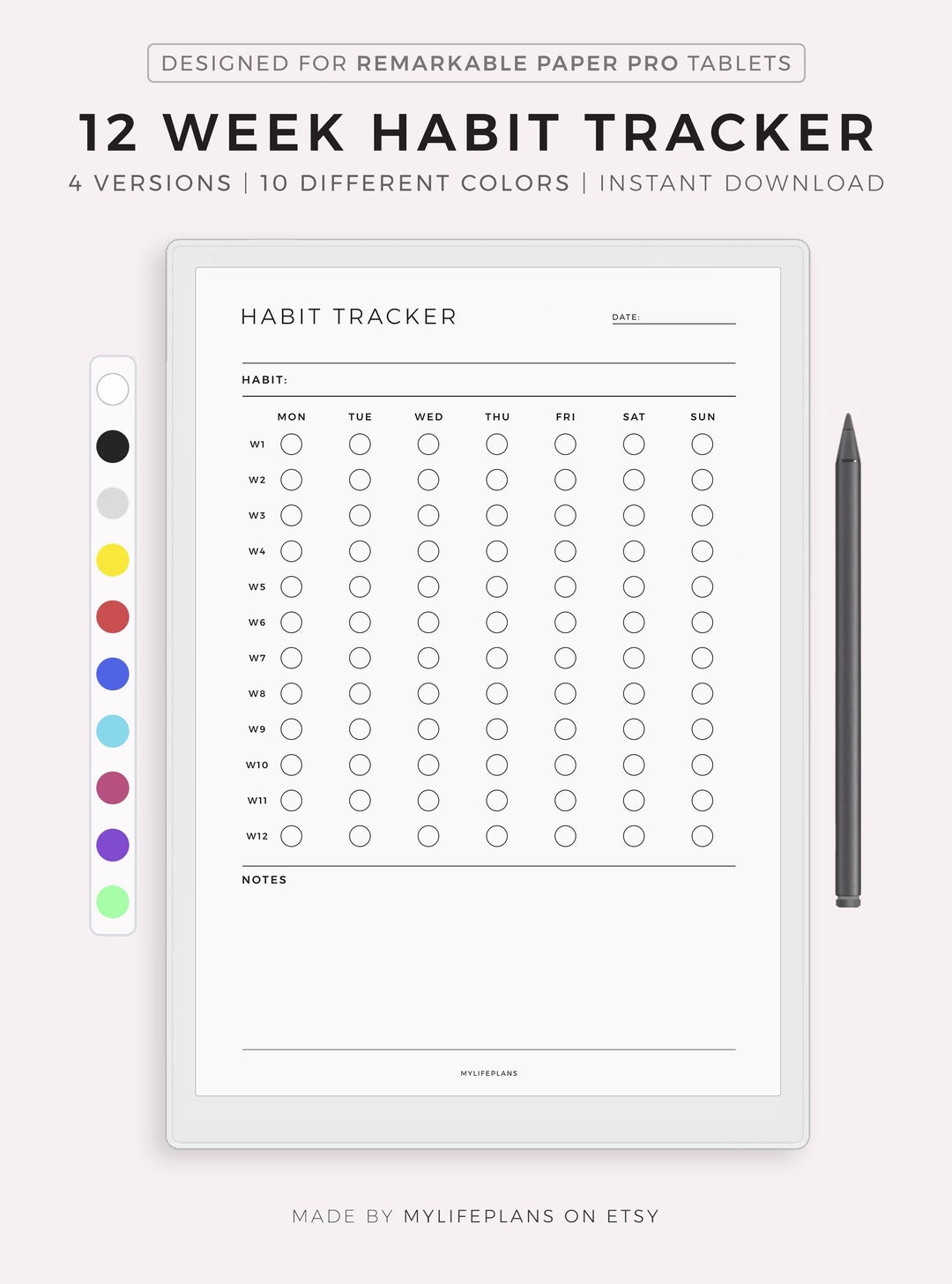12 Week Habit Tracker for Remarkable Paper Pro, Habit Planner, Routine ...