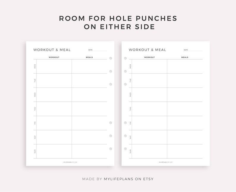 Weekly Workout & Meal Planning Printable, Exercise Planner, Menu ...