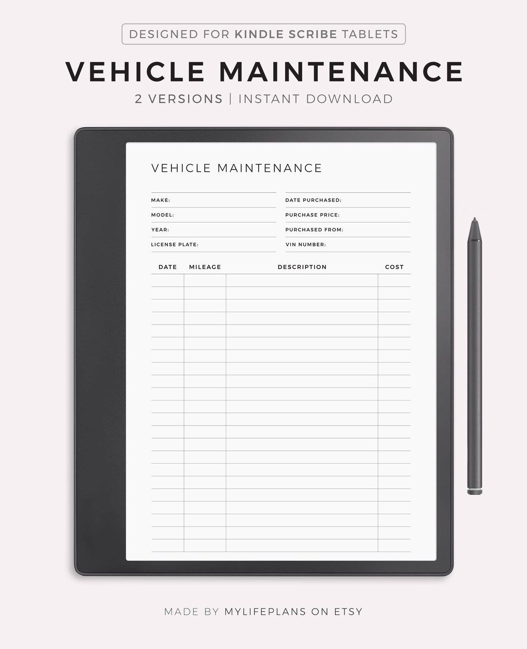 Vehicle Maintenance Log Book, Vehicle Service Tracker, Vehicle Repairs ...