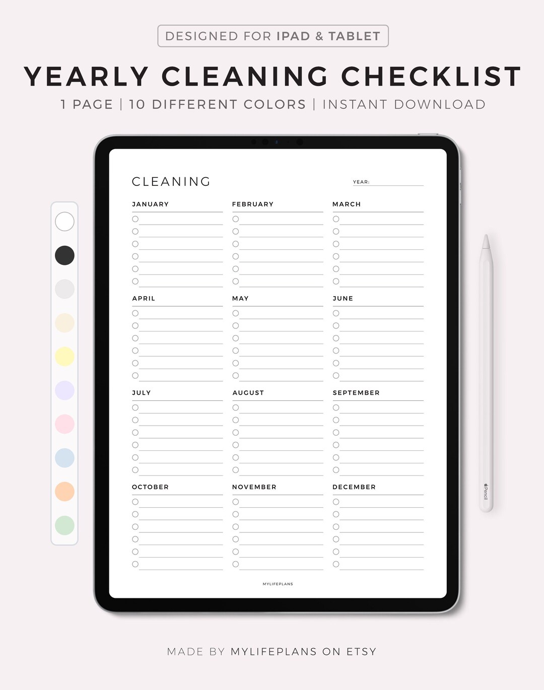 Yearly Cleaning Checklist Digital, Cleaning Task List, Cleaning ...