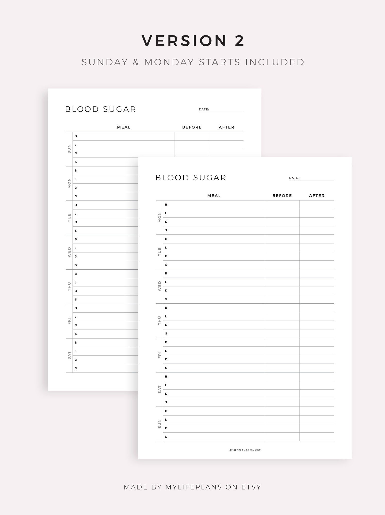 Blood Sugar Tracker Printable Template Blood Glucose Tracker - Etsy