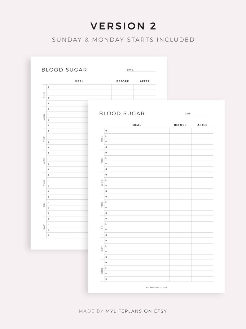 Blood Sugar Tracker Printable Template Blood Glucose Tracker - Etsy