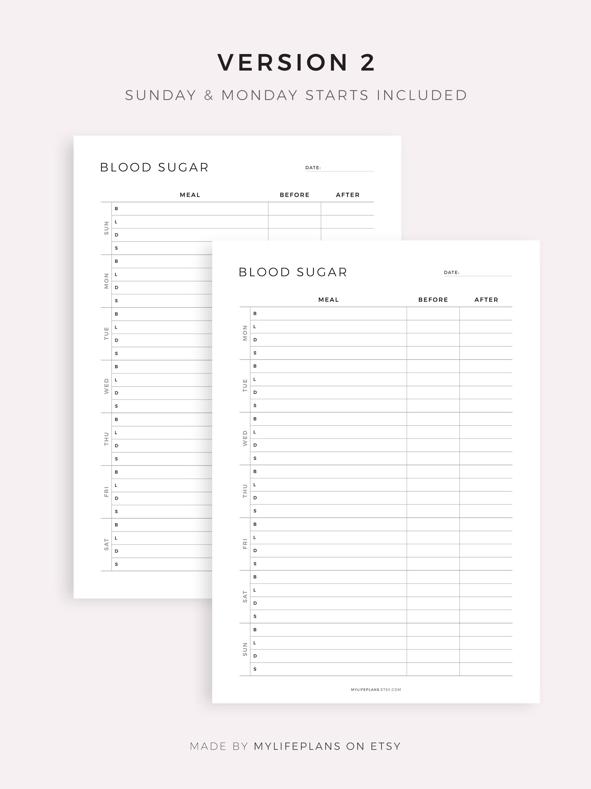 Blood Sugar Tracker Printable Template Blood Glucose Tracker - Etsy