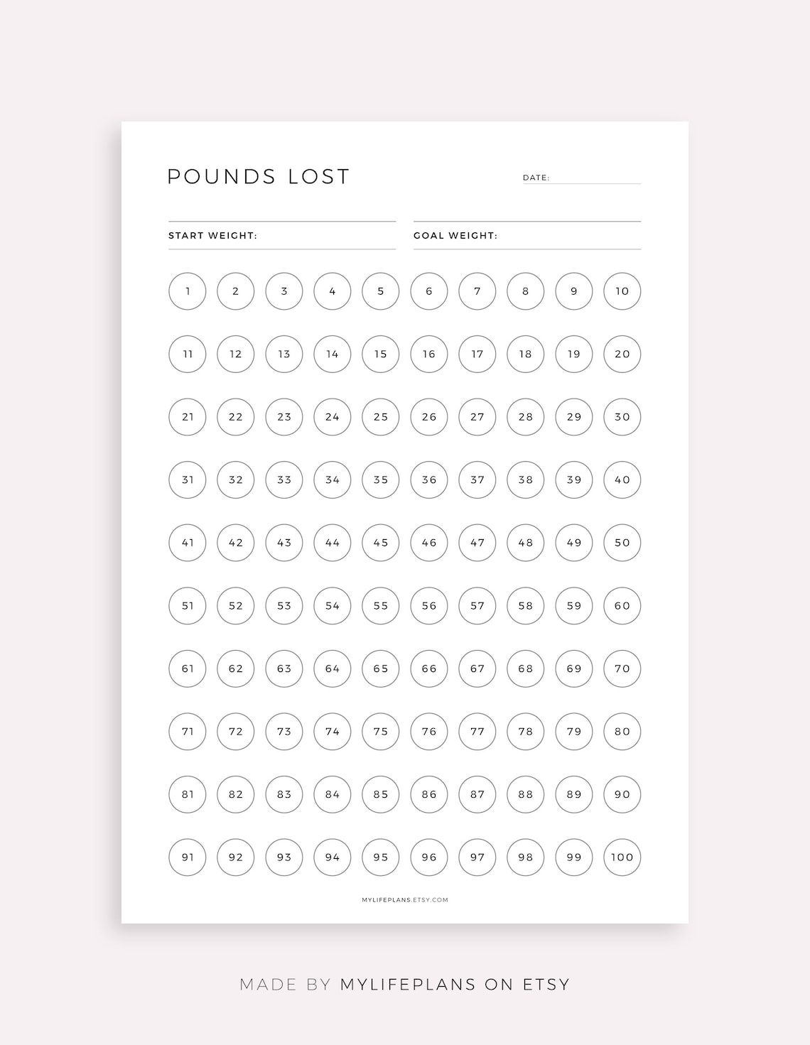 100 Pounds Lost Weight Tracker Printable, Weight Loss Tracker, Weight ...