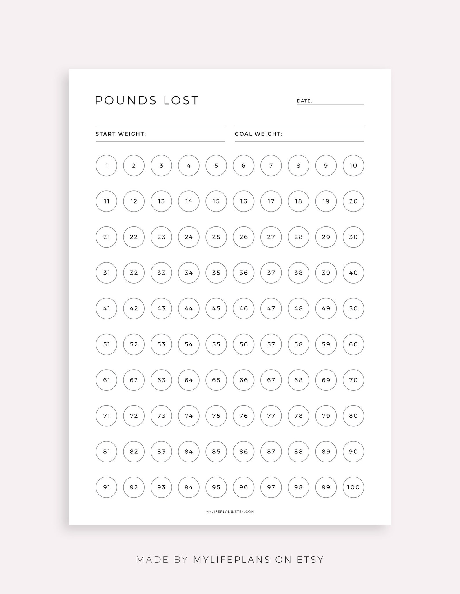 100 Pounds Lost Weight Tracker Printable, Weight Loss Tracker, Weight ...